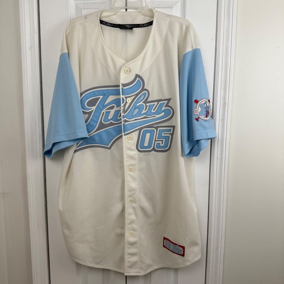 FUBU | Shirts | Vintage Fubu 5 Baseball Jersey Xl Blue White Two Tone ...